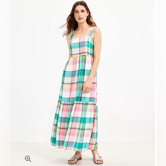 LOFT | Dresses | Loftpetite Plaid Strappy Tiered Maxi Pocket ...
